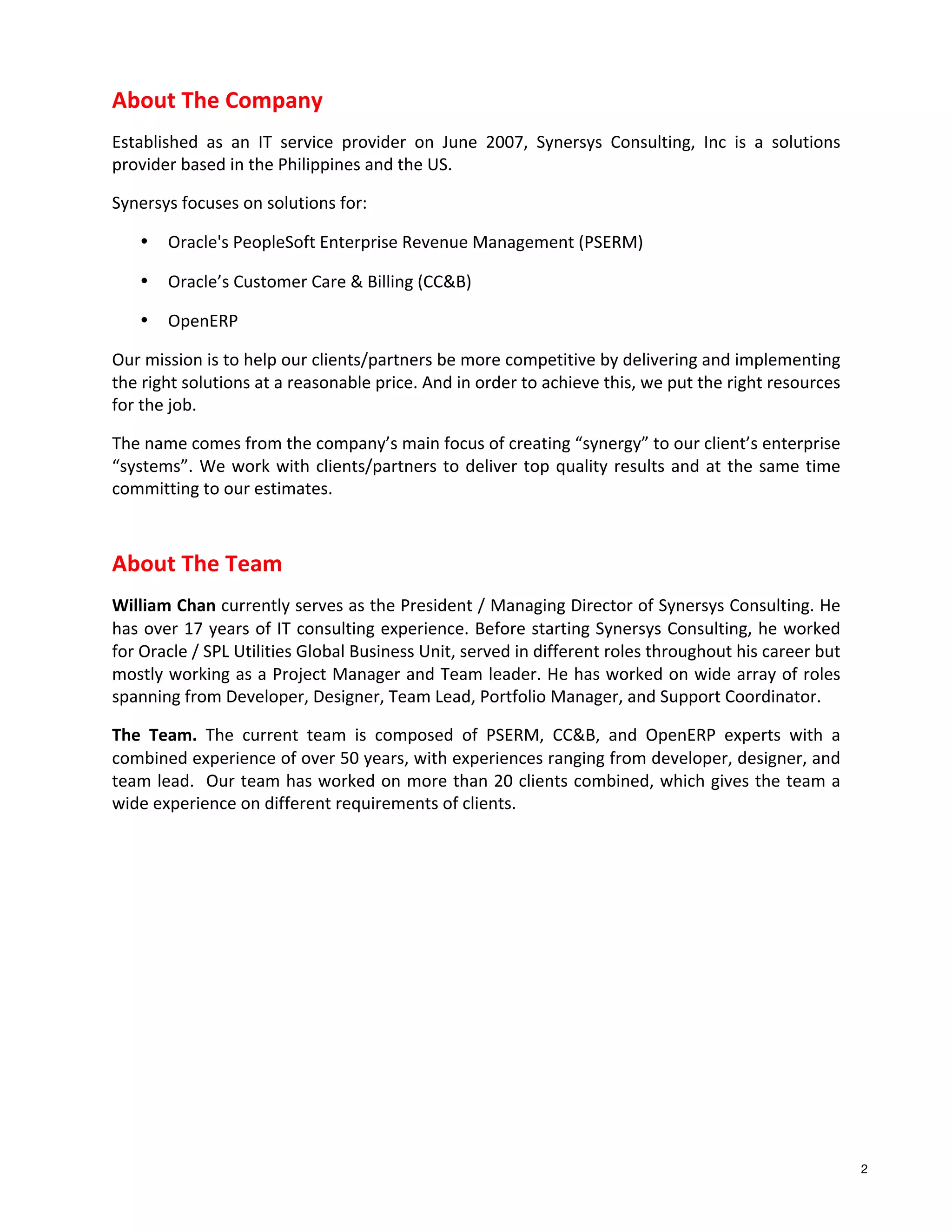 Synersys Consulting Inc. profile | PDF | Management Consulting Industry ...