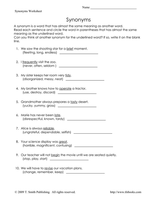 Synonym Practice | PDF