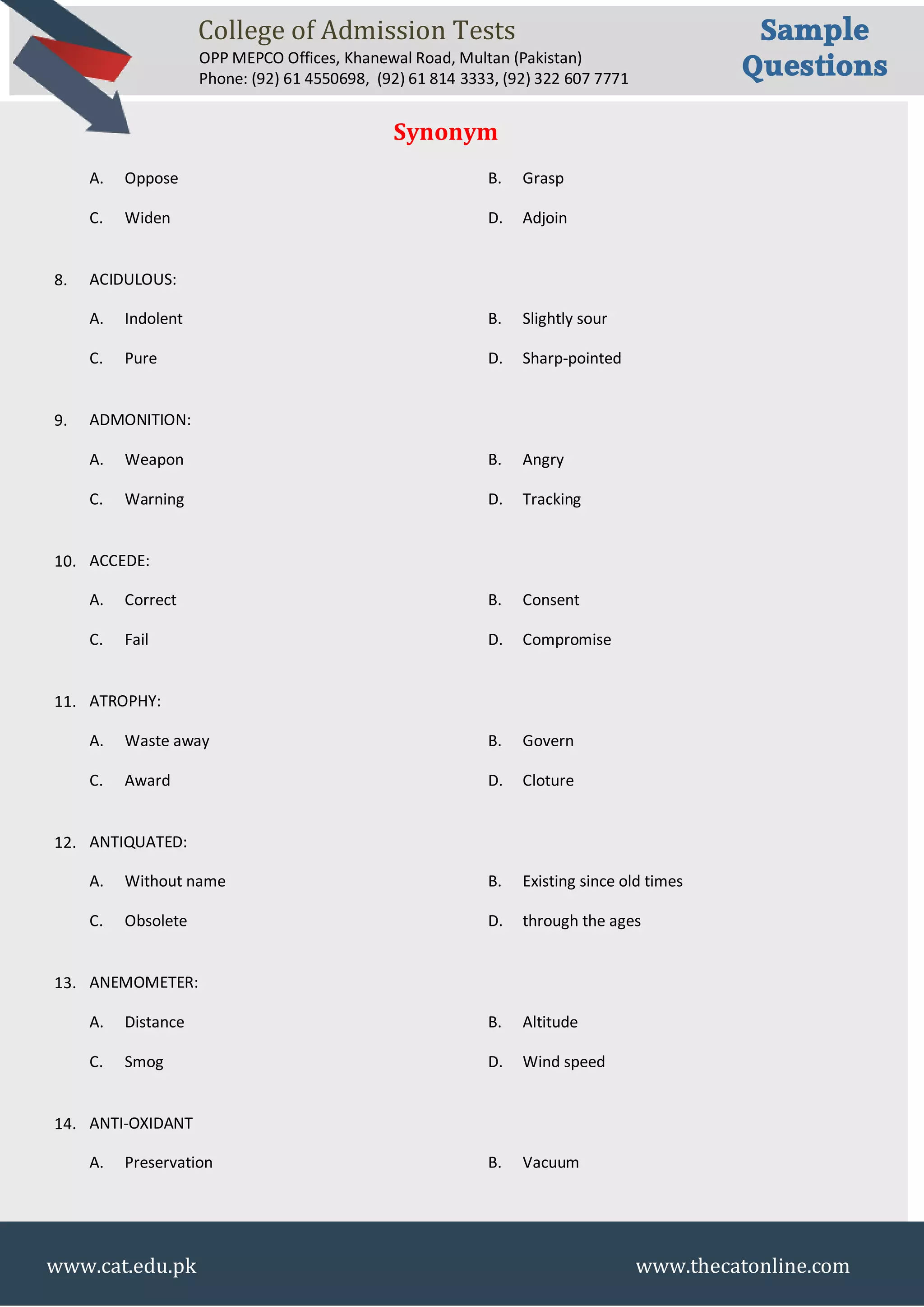 Synonyms Test for FMDC | PDF