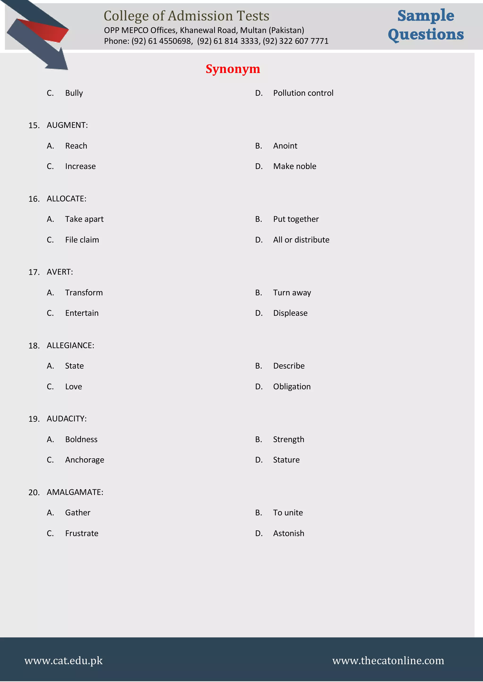 Synonyms Test for FMDC | PDF