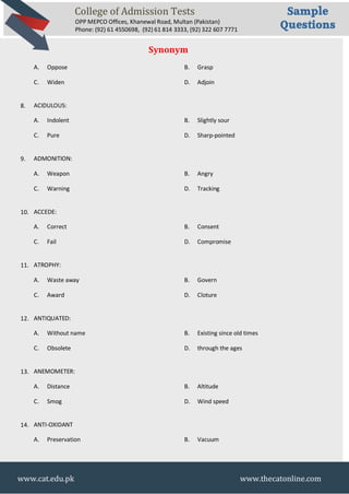 Synonyms Test for FMDC | PDF