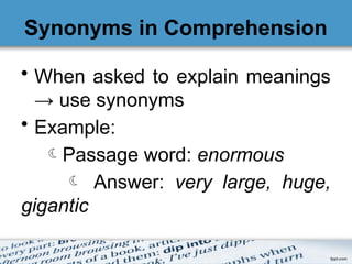 Synonyms in reading comprehension O'levels. | PPTX