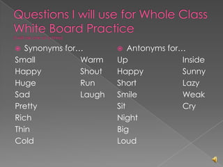 Synonyms and Antonyms | PPTX