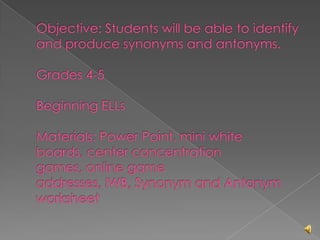 Synonyms and Antonyms | PPTX