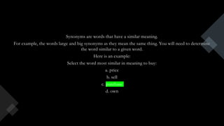 SYNONYMS and ANTONYMS Test Quiz and Guide | PPTX