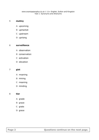 Synonyms and Antonyms for Primary Children | PDF