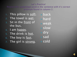 Synonyms & Antonyms, A Grammar Mini-Lesson | PPTX