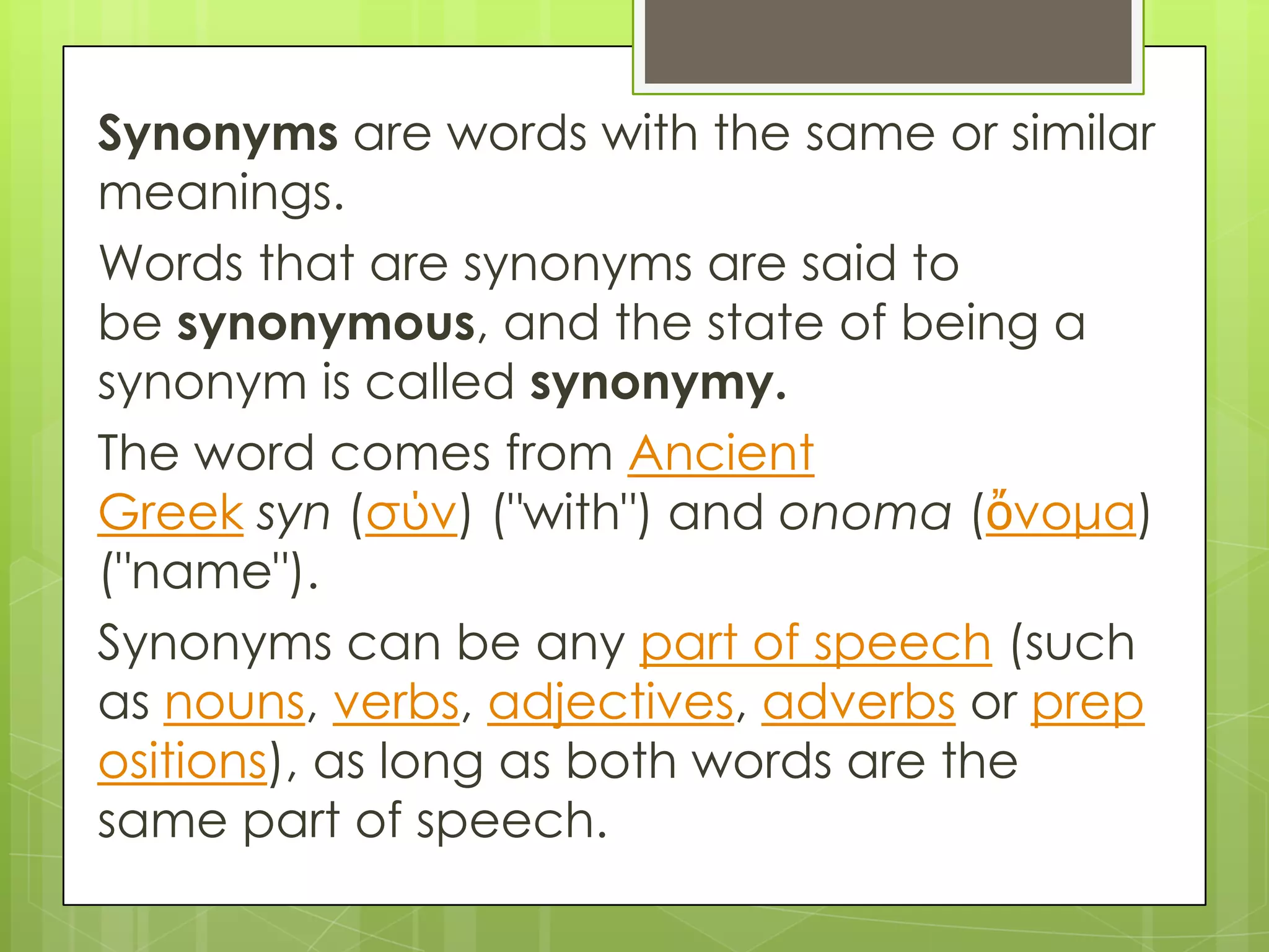 Synonyms and Antonyms | PPTX