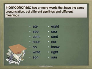 Synonyms, antonyms, homophones, homographs powerpoint | PPTX