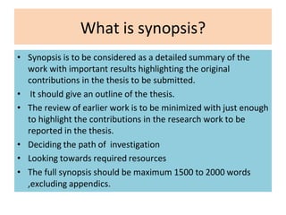 Synopsis Format and content should be there in assignment | PDF