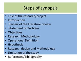 Synopsis Format and content should be there in assignment | PDF