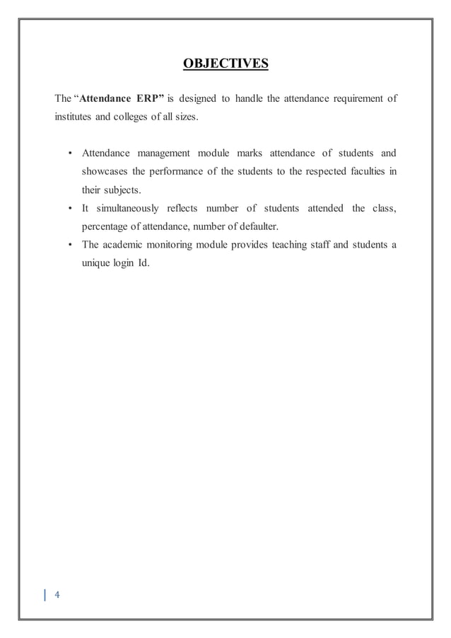 Synopsis Attendance ERP | DOCX | Computing | Technology & Computing