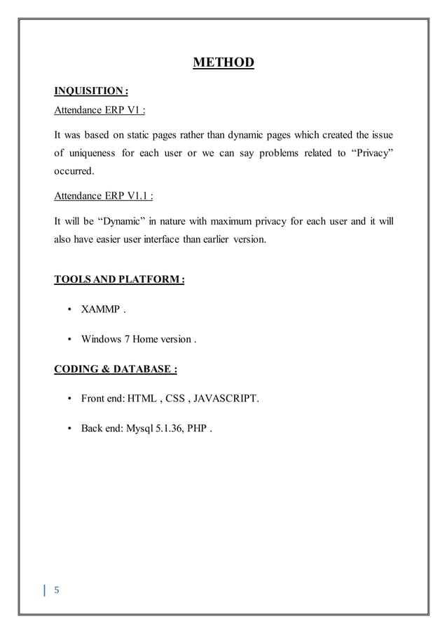 Synopsis Attendance ERP | DOCX | Computing | Technology & Computing