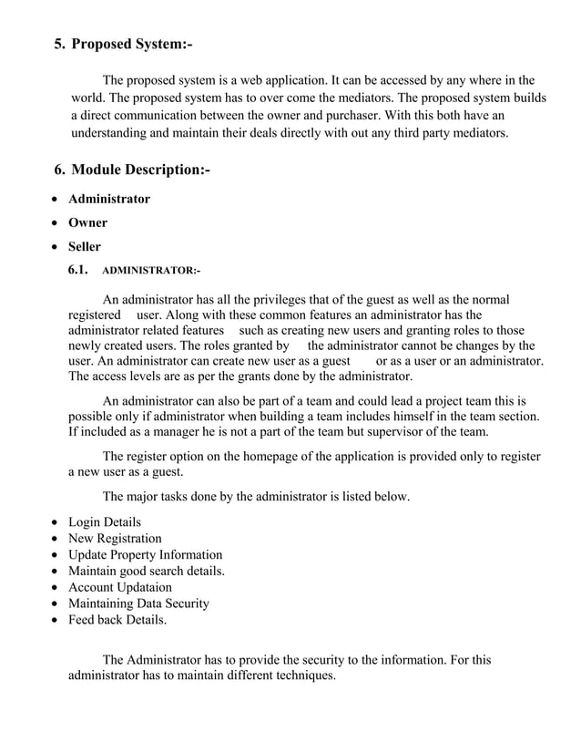 Synopsis for property portal projects for final year students | DOCX ...