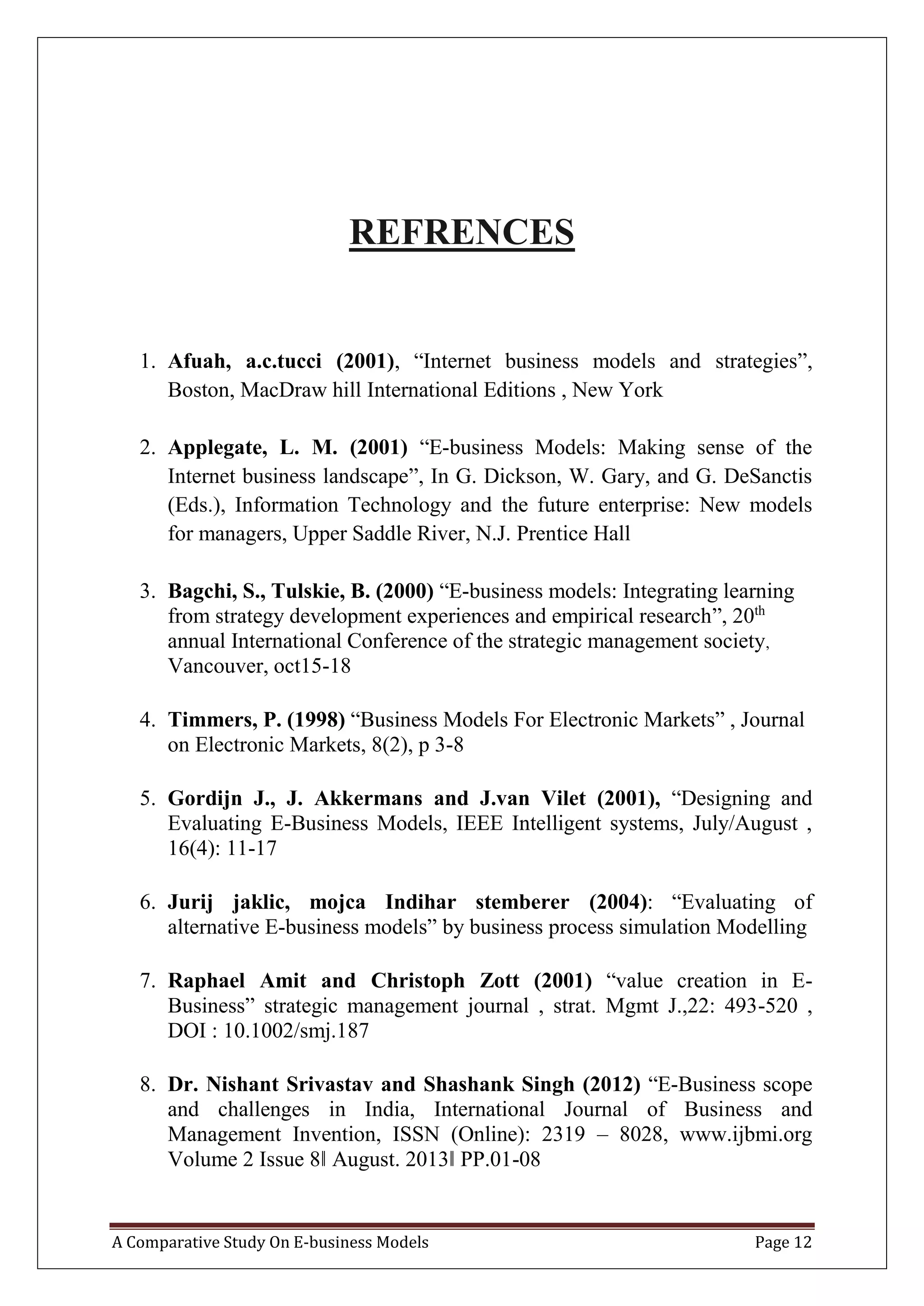 An comparative study on E-business models | DOCX