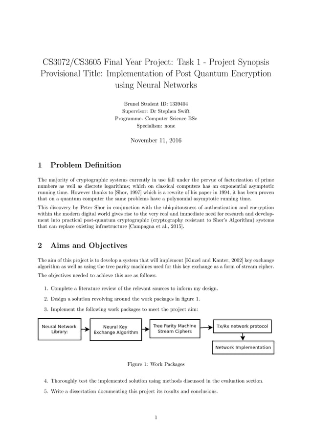 Final Year Project Synopsis: Post Quantum Encryption using Neural Networks | PDF | Computer ...