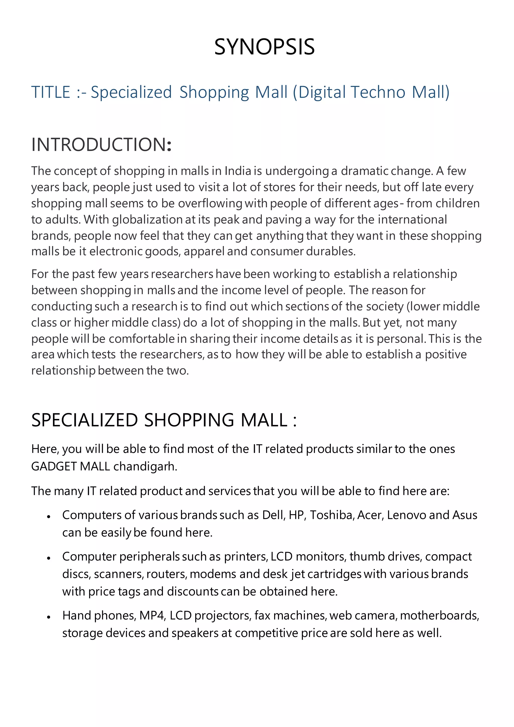 Shopping Mall Synopsis | DOCX