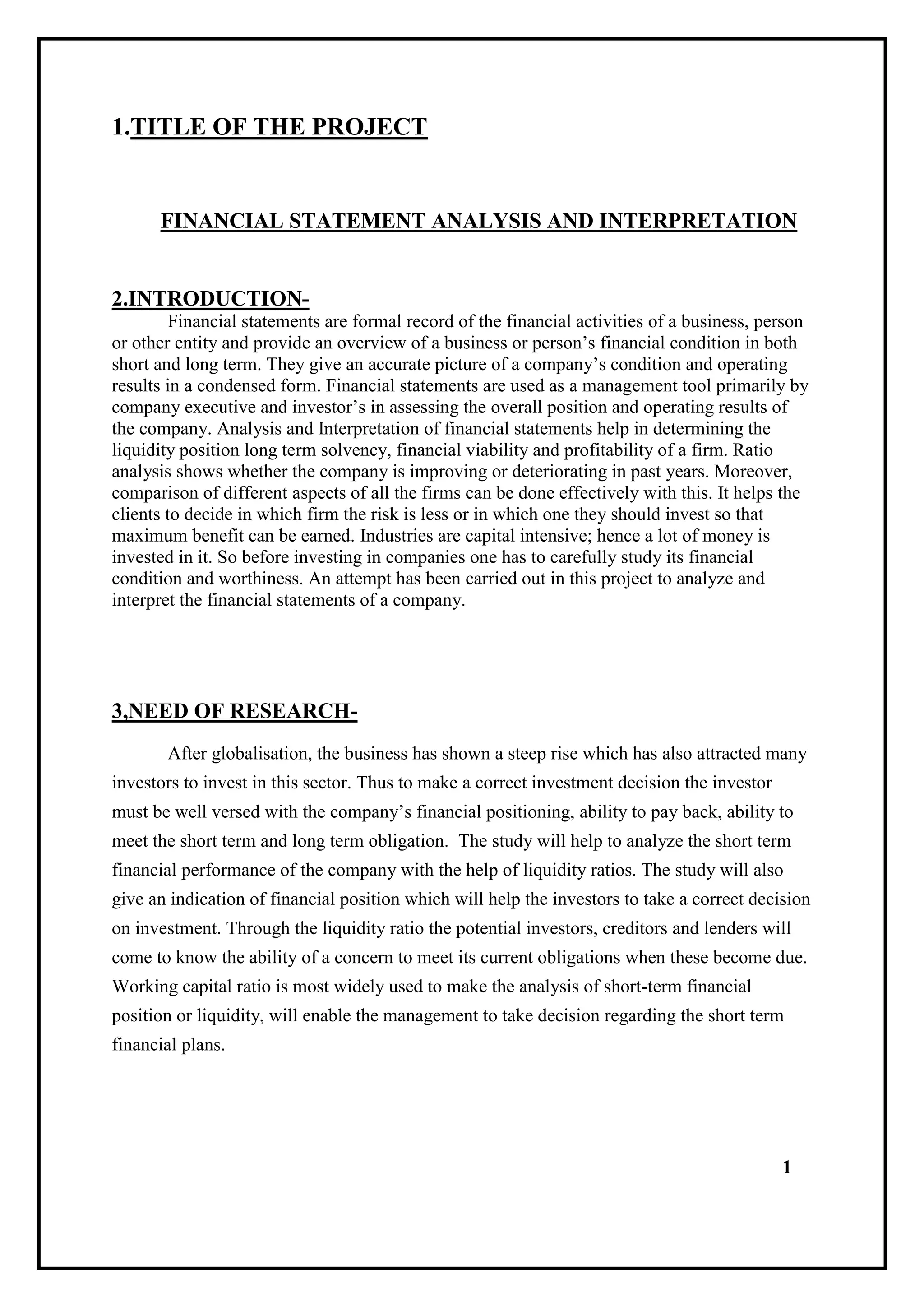 Synopsis on financial statement analysis | PDF
