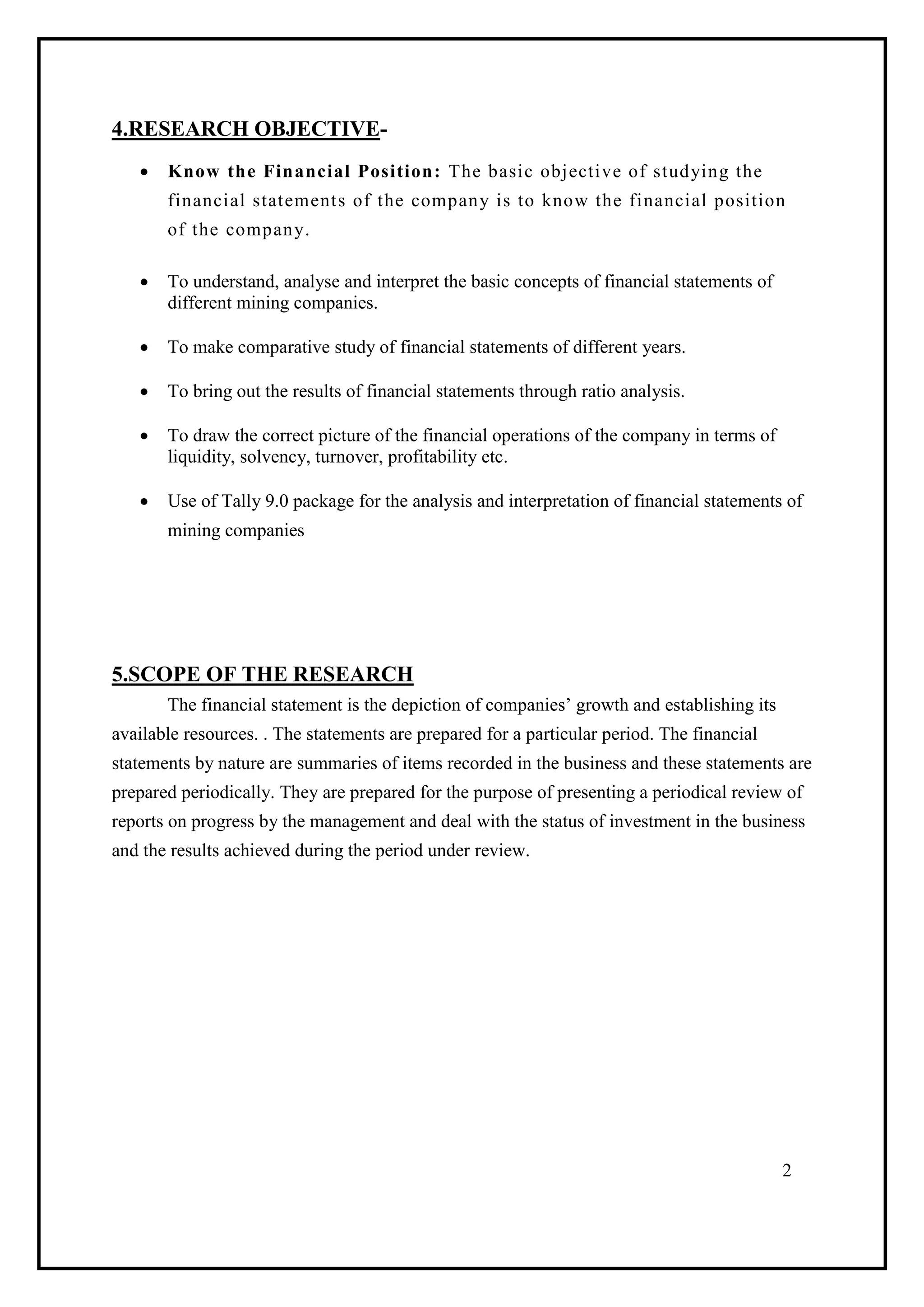 Synopsis On Financial Statement Analysis PDF Synopsis On Financial Statement Analysis PDF