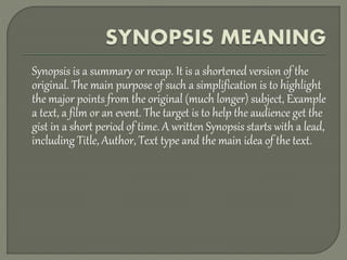 Synopsis Writing Strategies | PPTX