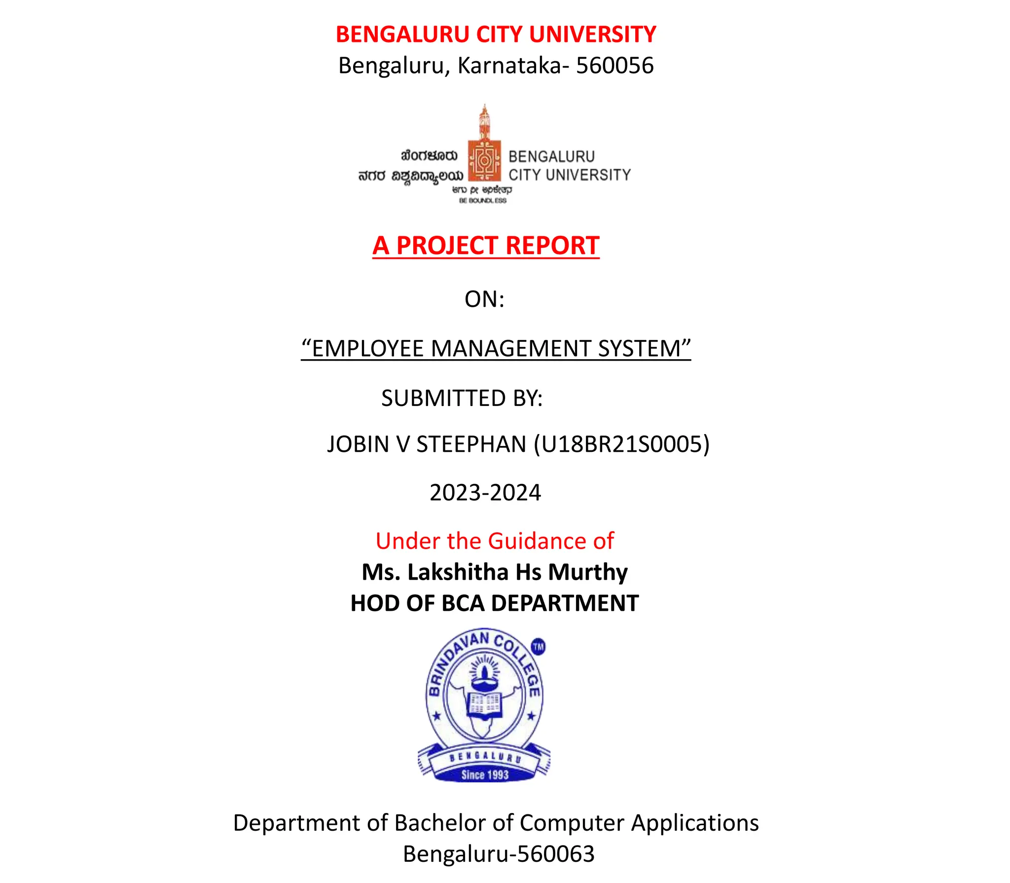 synopsis for the project work of bca from final year student and it ...