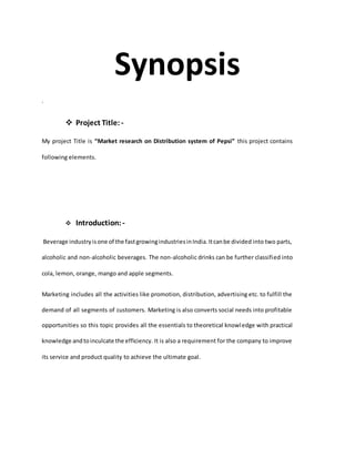 Synopsis of mareketing research project report | DOCX