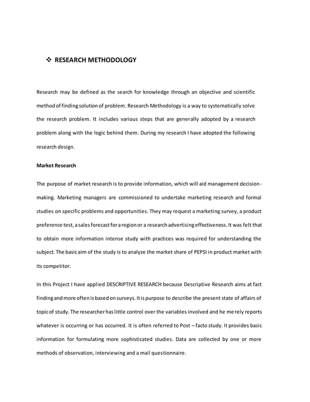 Synopsis of mareketing research project report | PDF
