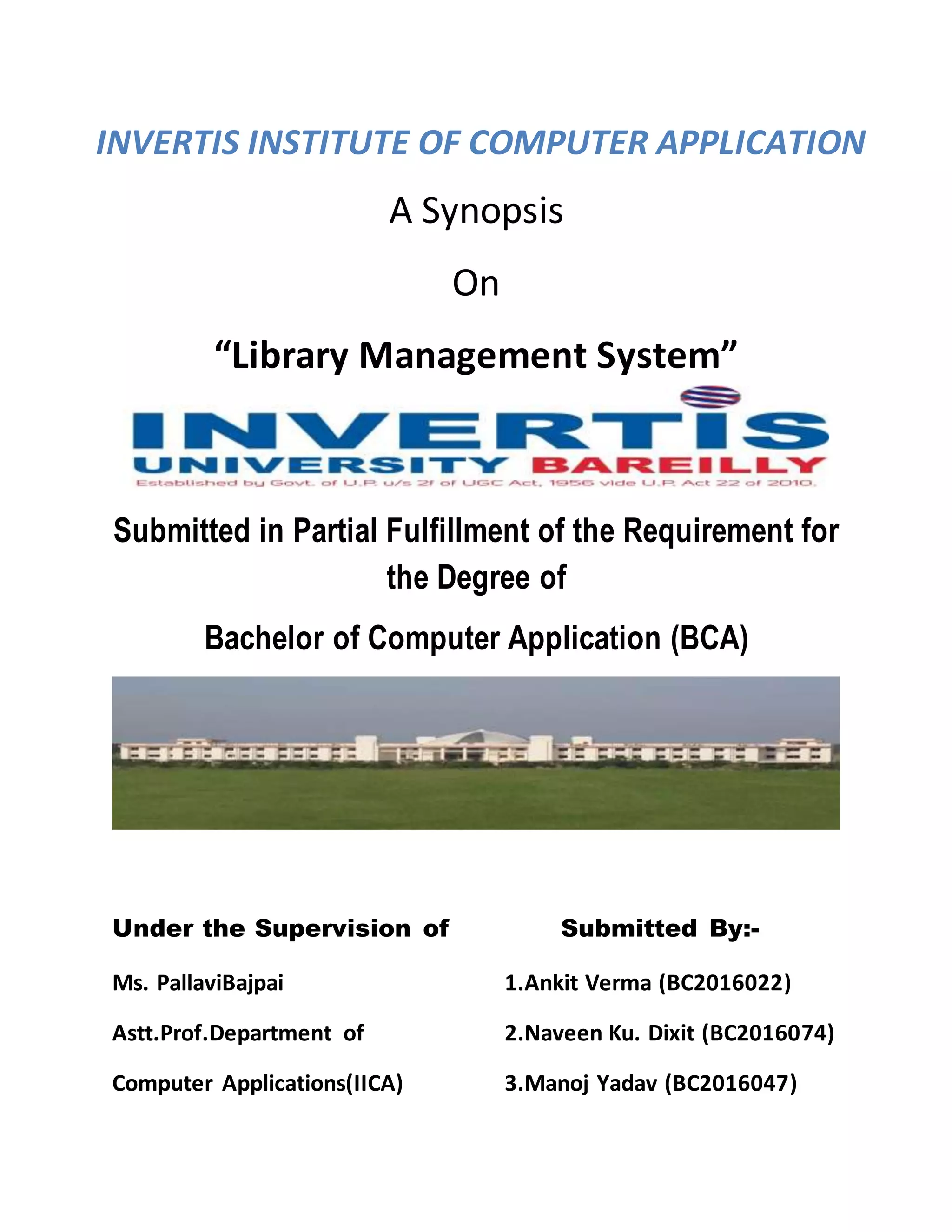 Synopsis of Library Management System | DOCX
