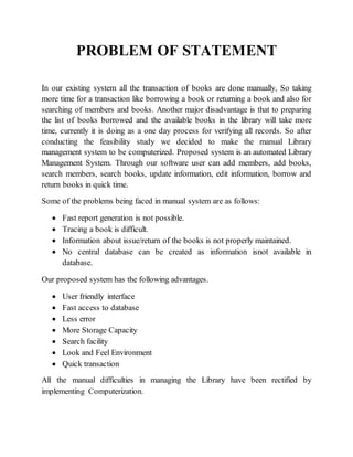 Synopsis of Library Management System | PDF