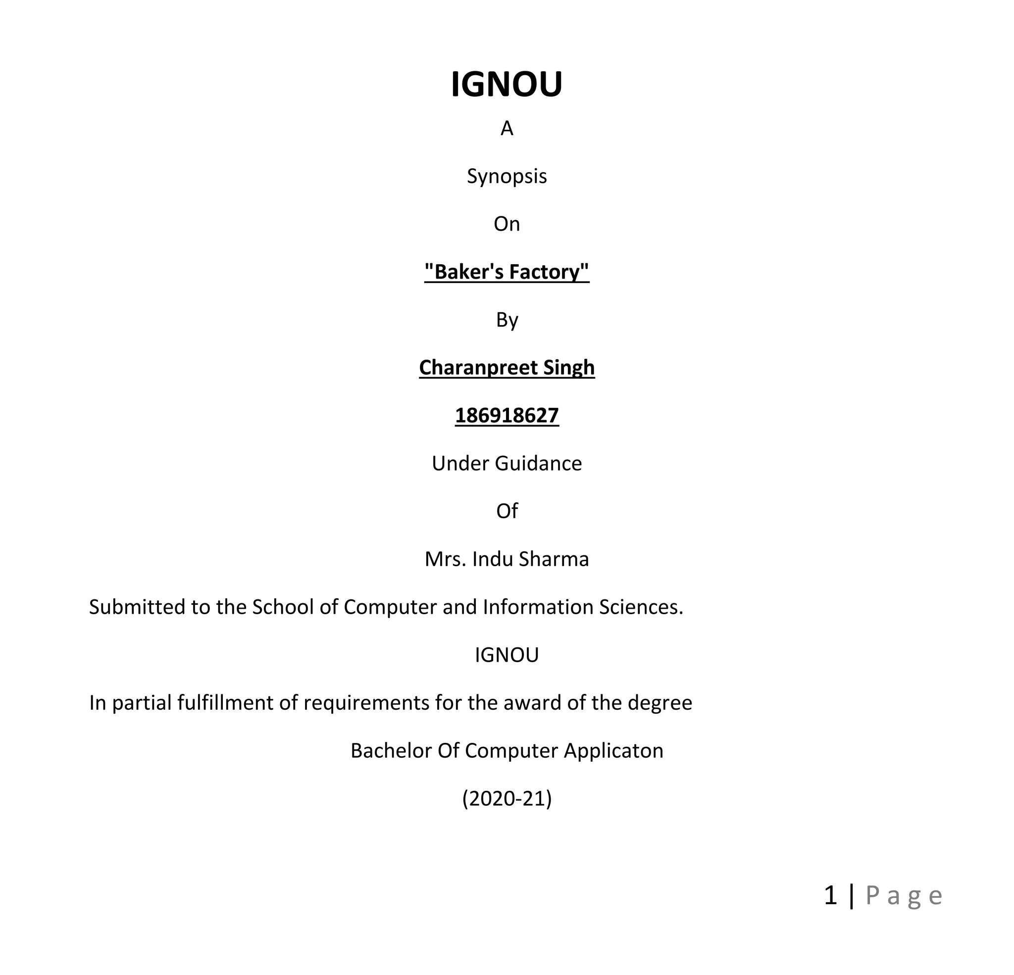 Ignou BCA 5th semester mini project report. | DOCX