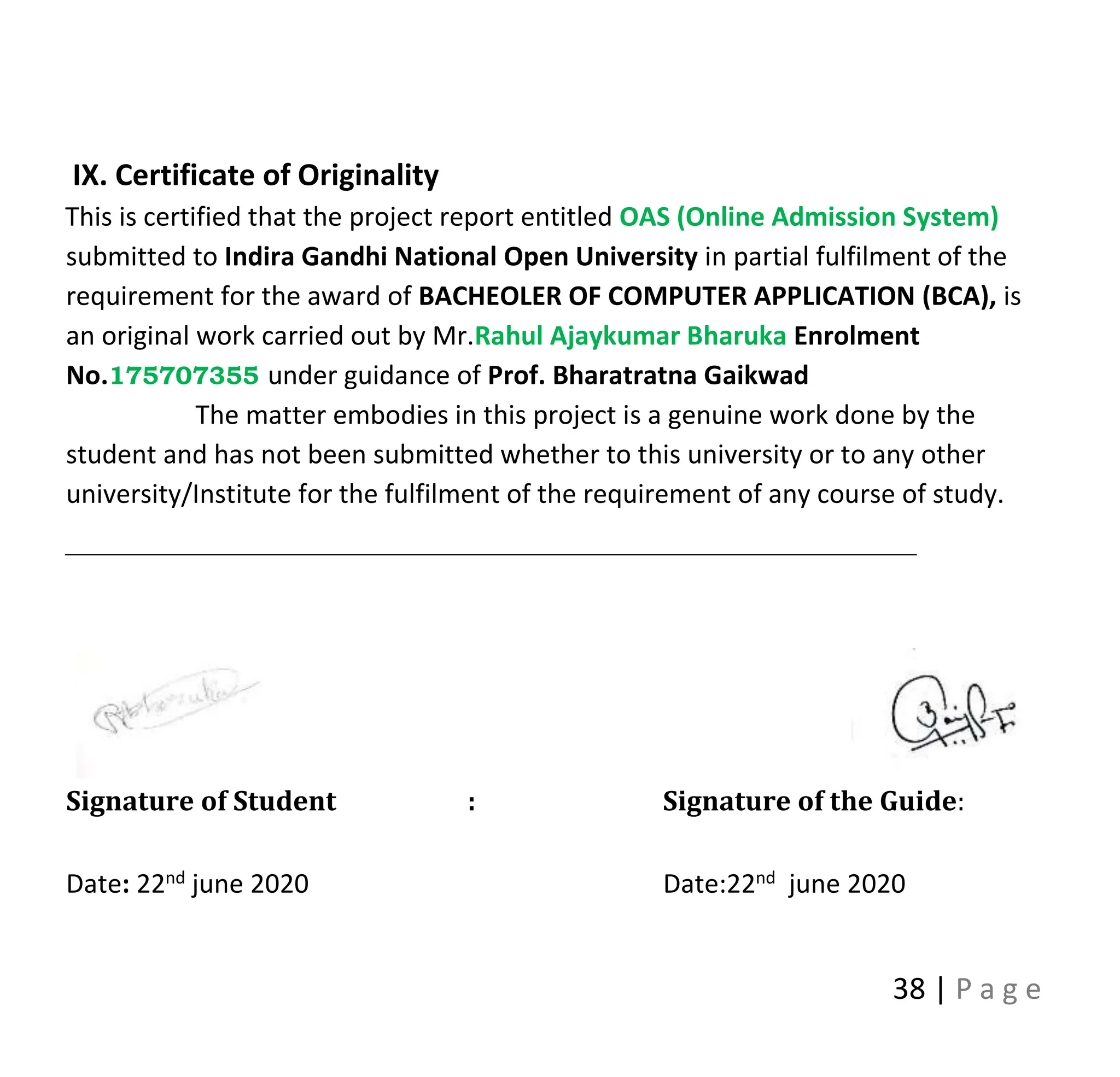 Ignou BCA 5th semester mini project report. | DOCX