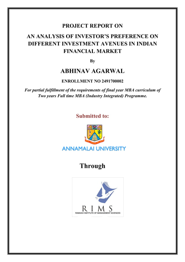 FINANCE RESEARCH REPORT SYNOPSIS | PDF