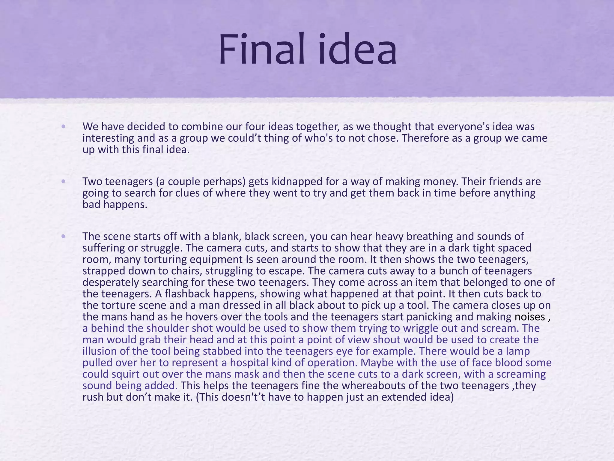 Synopsis final ideas | PPTX | First Aid | Injuries