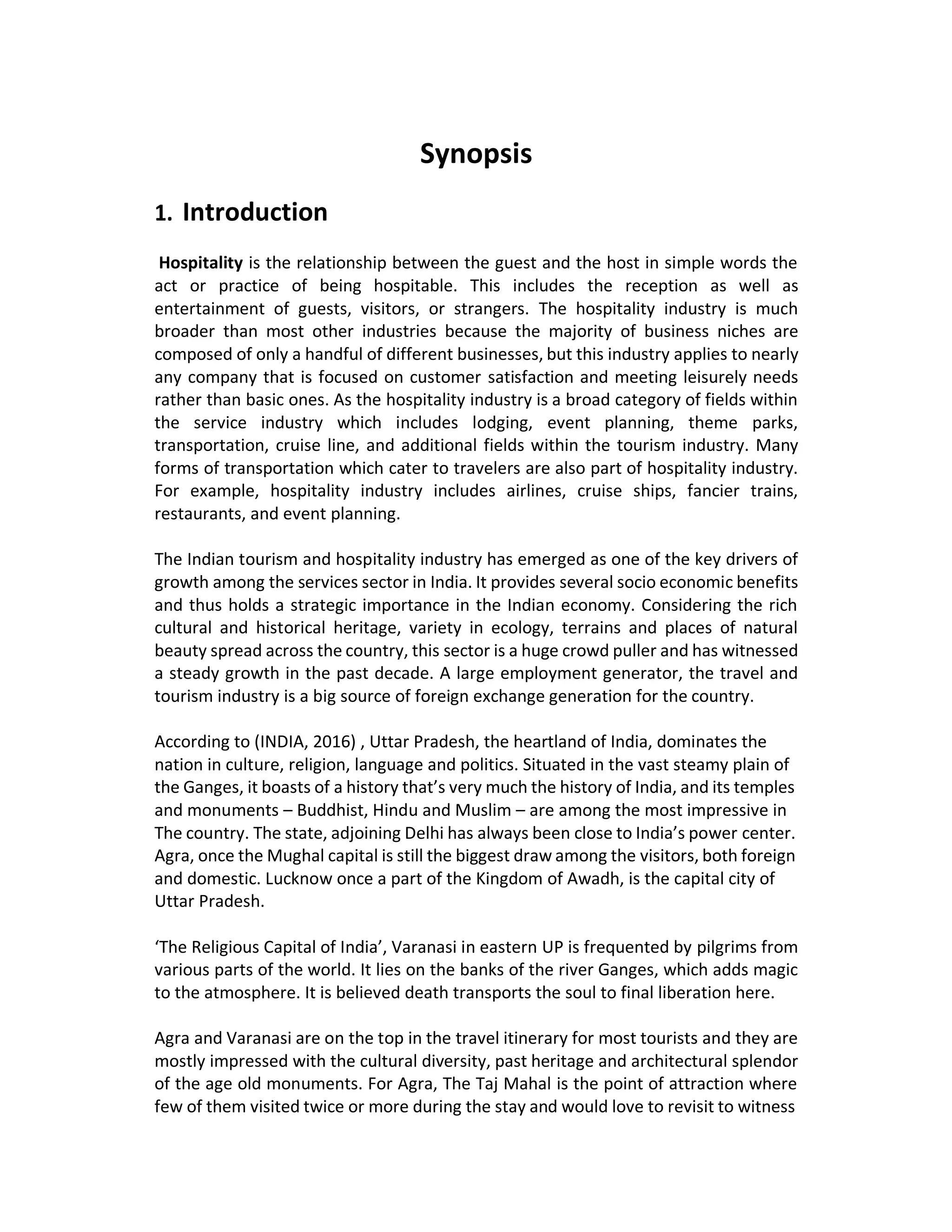 Synopsis format for tourism | PDF