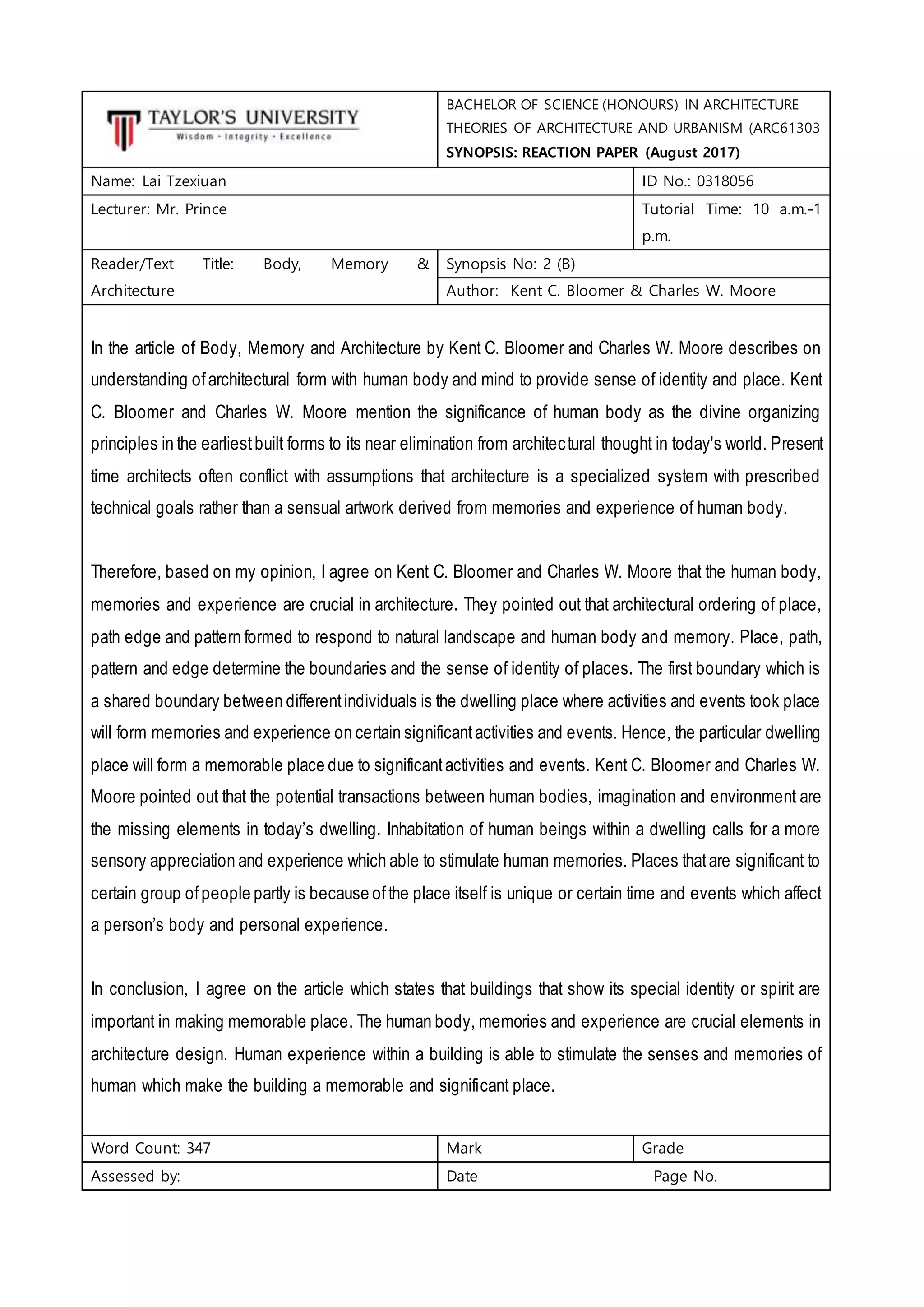 Body, Memory & Architecture | DOCX