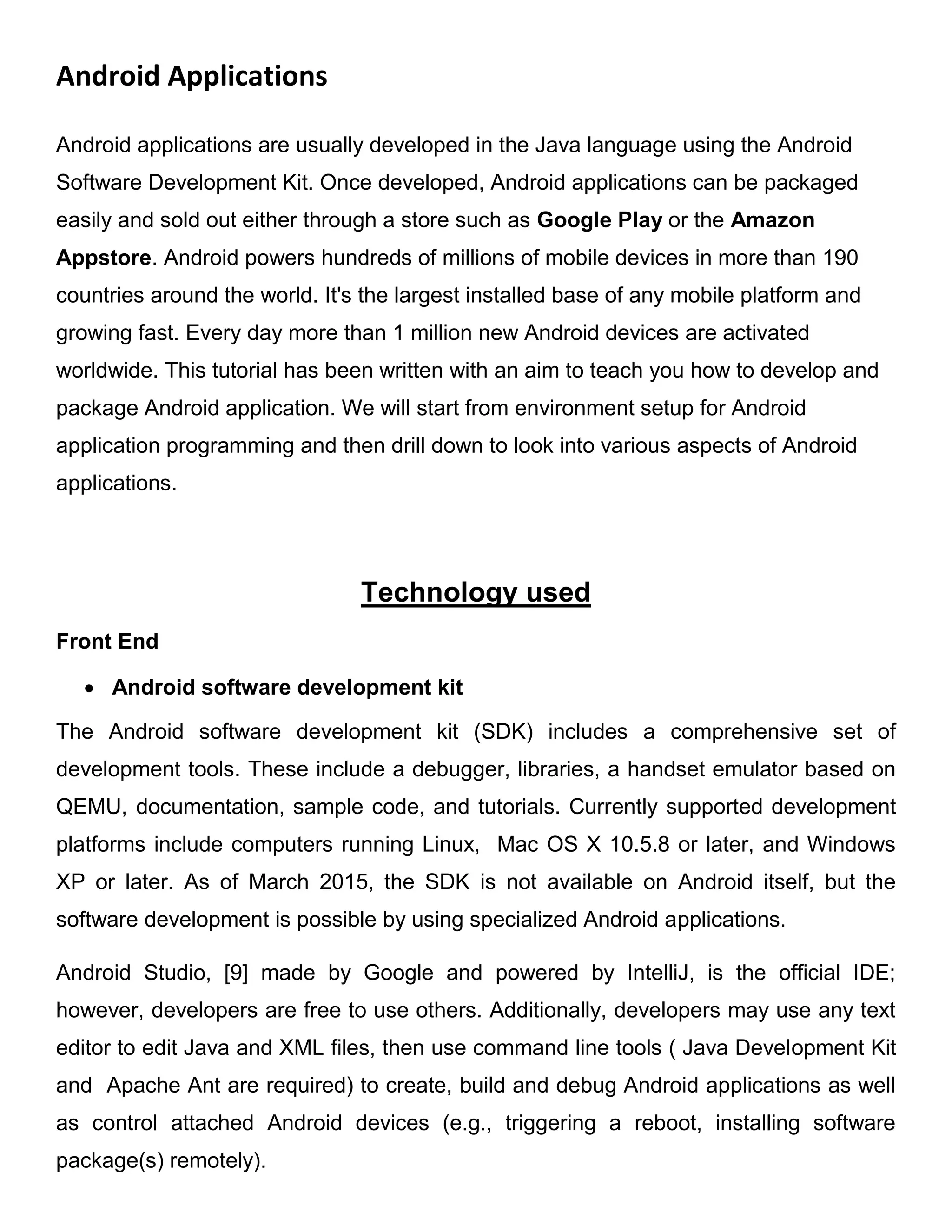 Synopsis on android application | PDF