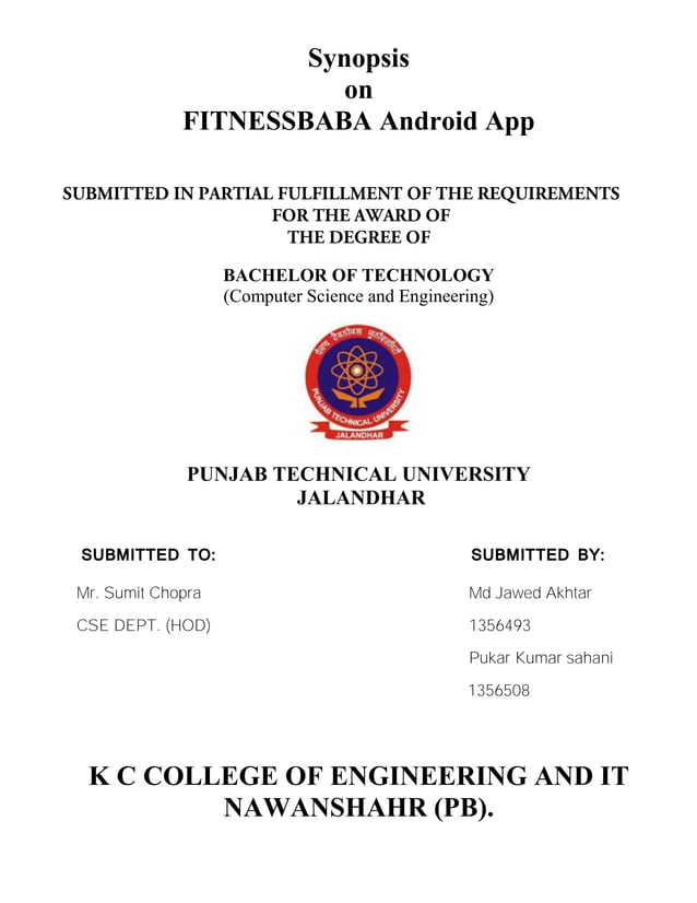 Synopsis On Android Application Pdf