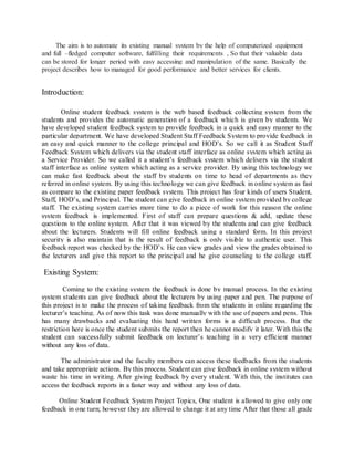 Synopsis of online student feedback system(cse) | DOCX