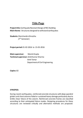 Synopsis of project | DOCX