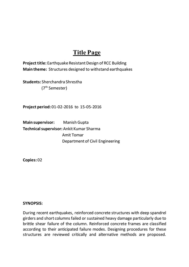 Synopsis of project | DOCX | Civil Engineering Industry | Industries