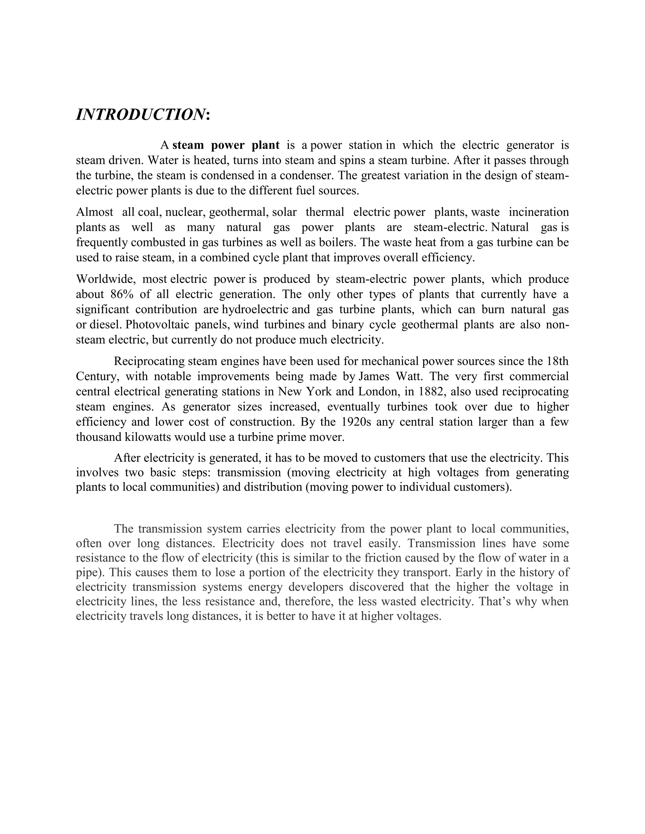 Synopsis of steam power plant system | DOCX