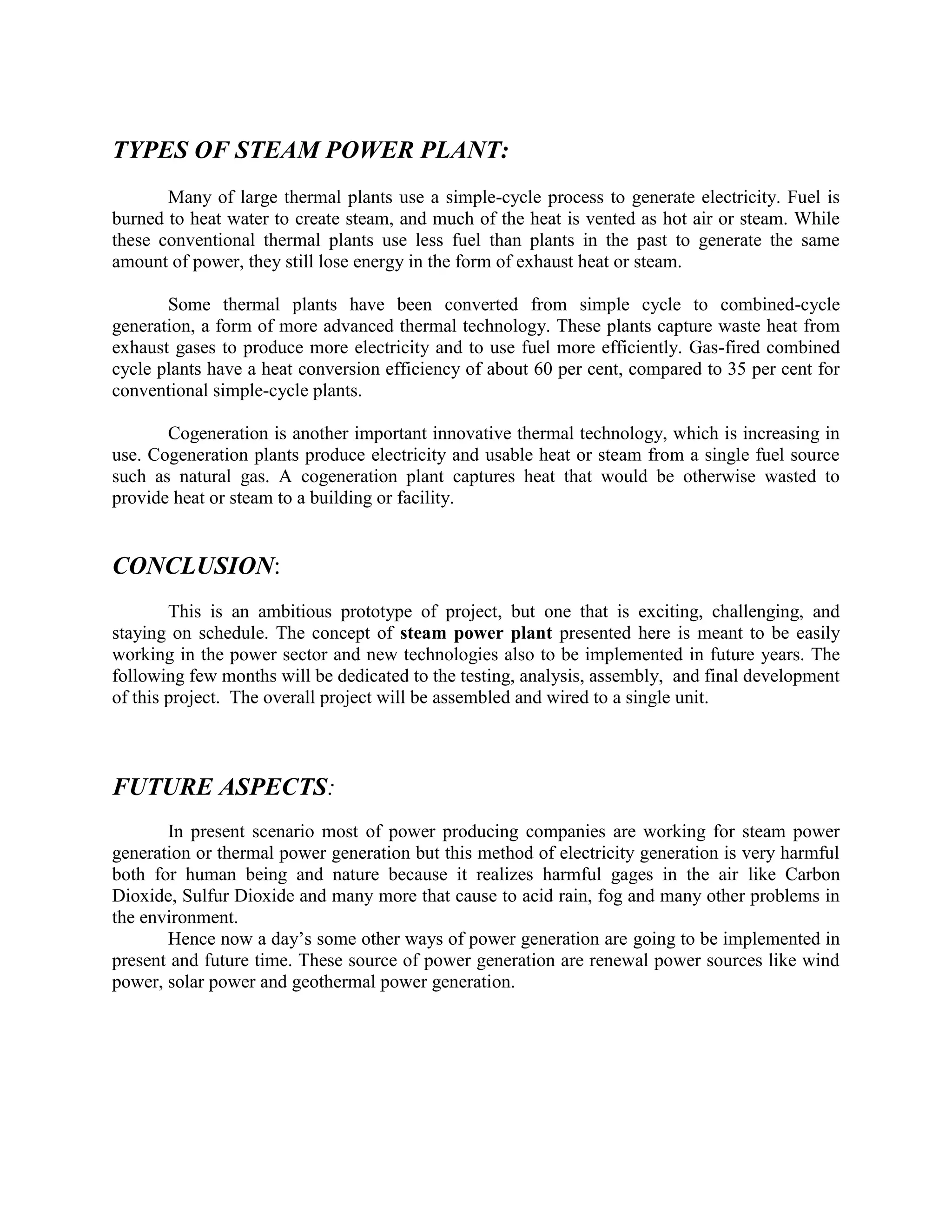 Synopsis of steam power plant system | DOCX