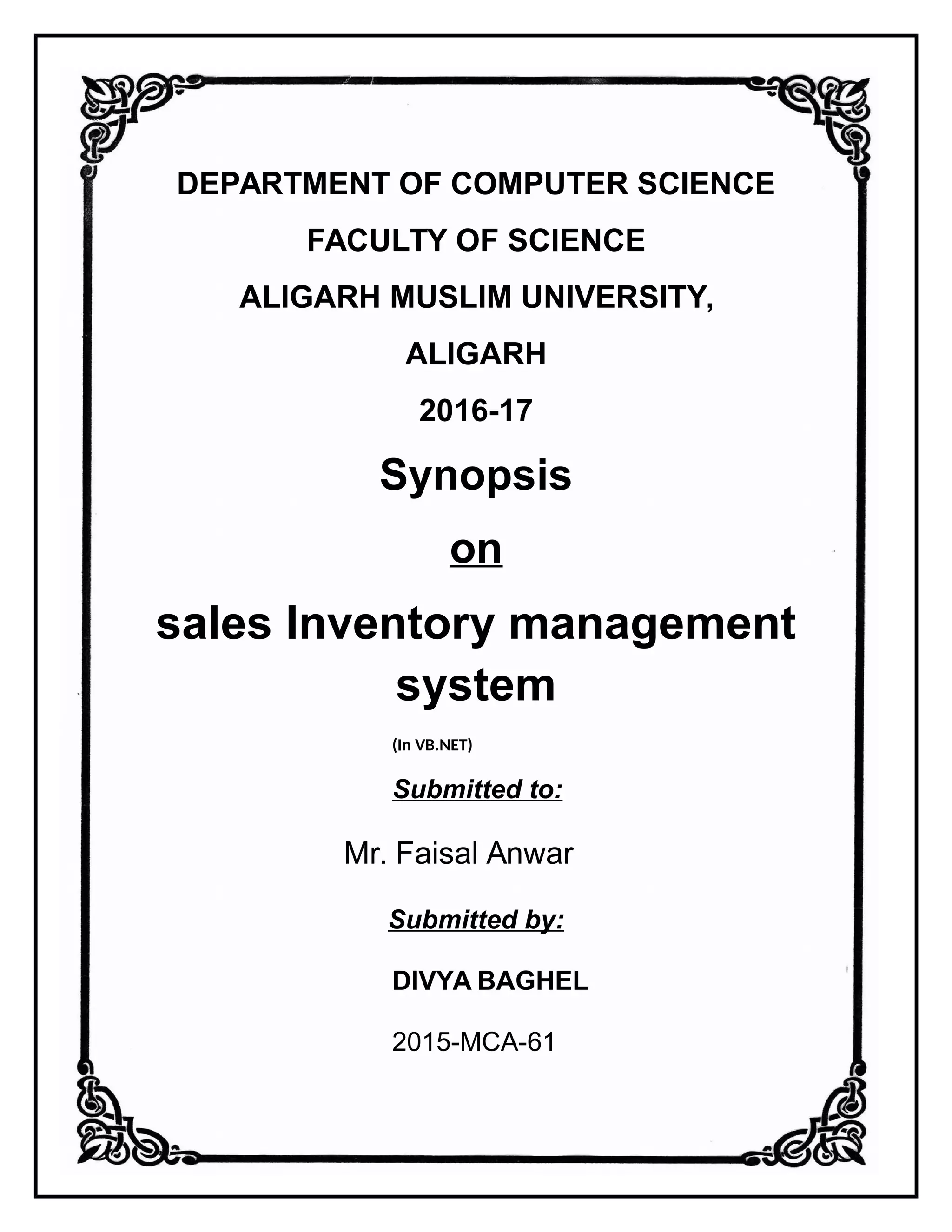 Synopsis on inventory_management_system | PDF