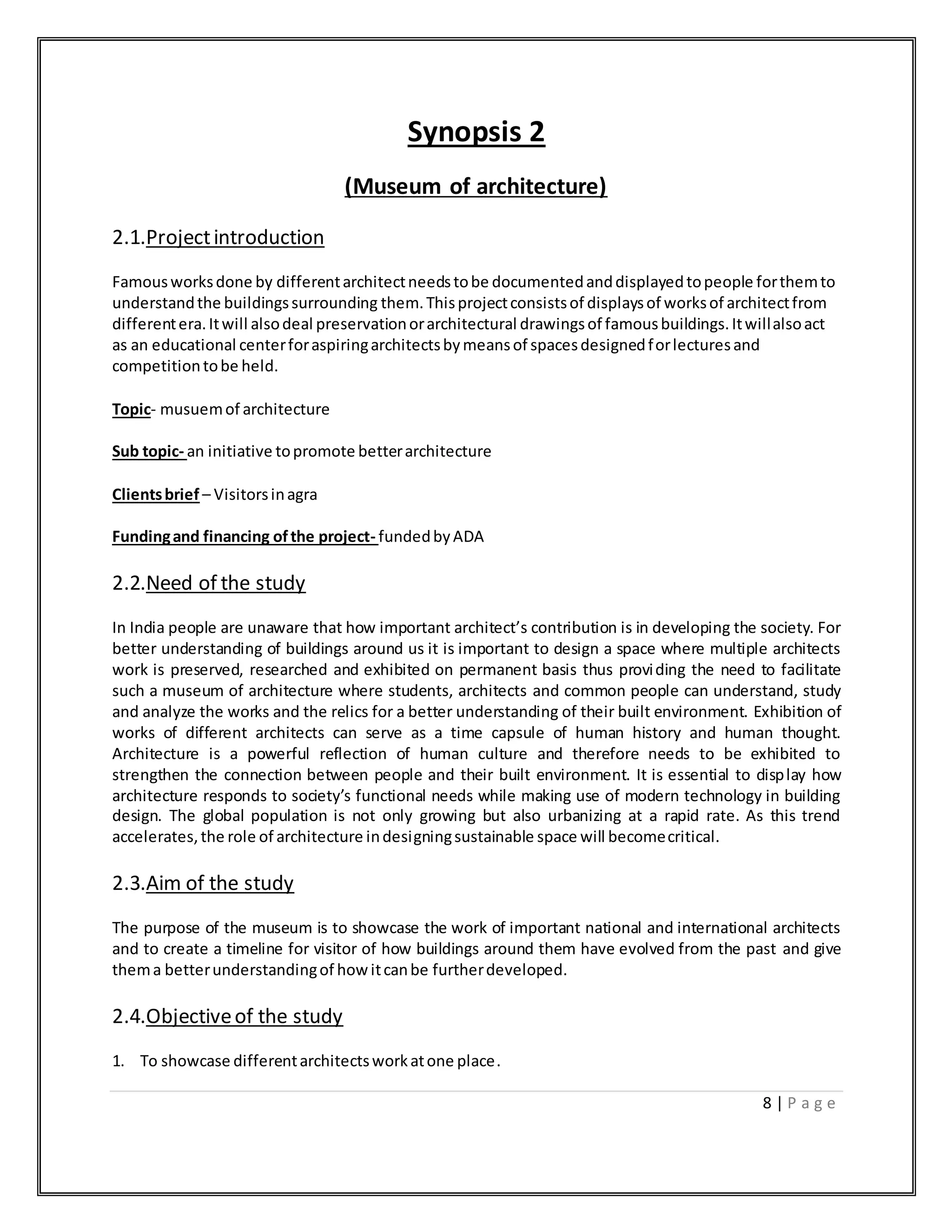 Architectural thesis synopsis | DOCX