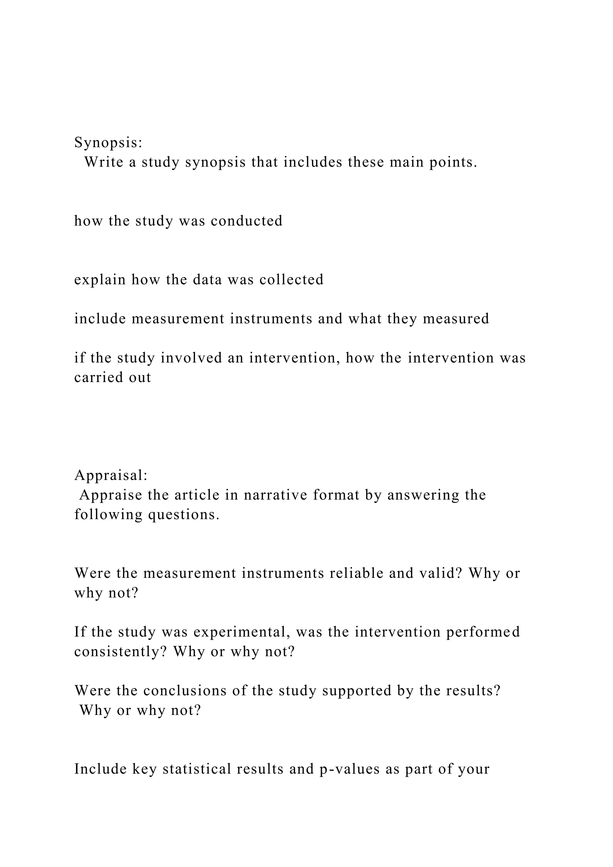 Synopsis Write a study synopsis that includes these main poi.docx