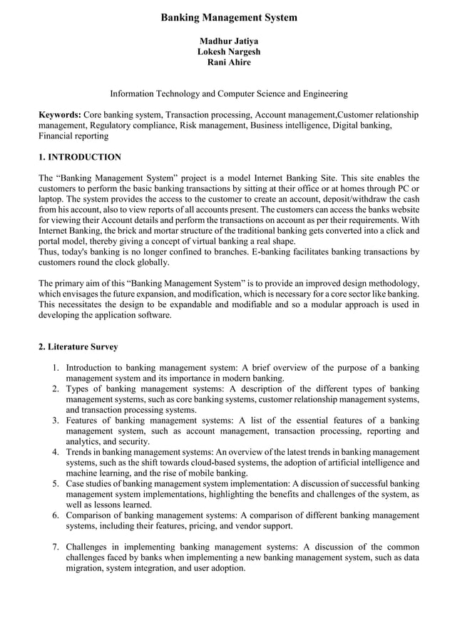 Banking Management System Synopsys | PDF