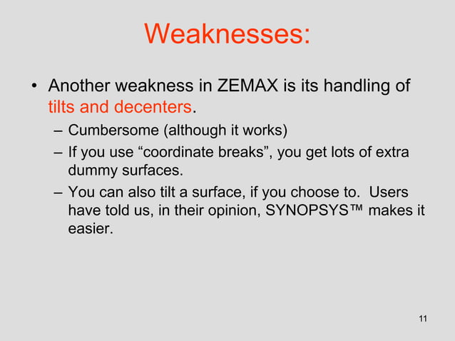 SYNOPSYS -- Zemax Comparison.pptx | 3-D Graphics | Computer Software and Applications