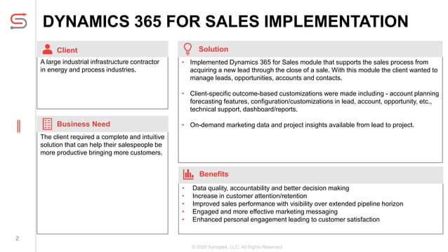 SYNOPTEK - MICROSOFT DYNAMICS 365 FOR SALES IMPLEMENTATION | PPT