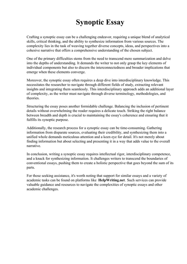 Synoptic Essay. University of Southern Indiana | PDF