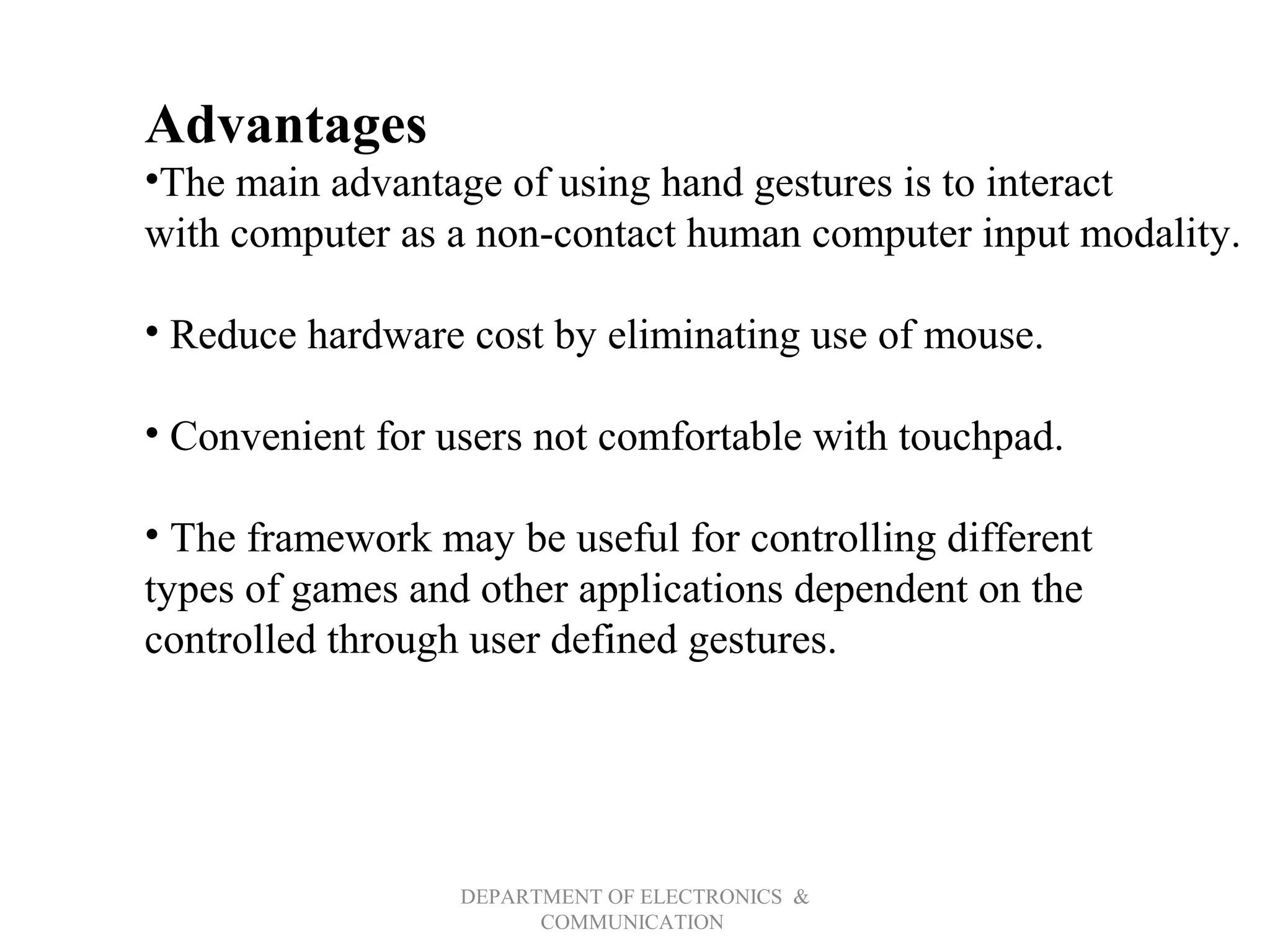 project presentation on mouse simulation using finger tip detection | PPT